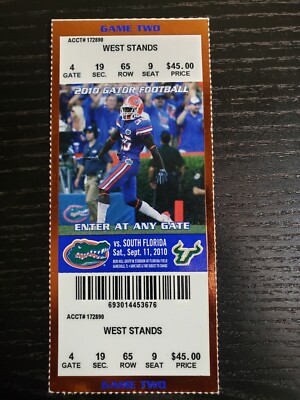 Florida Gators VS South Florida Football Ticket Stub 9/11 2010- 1st ...