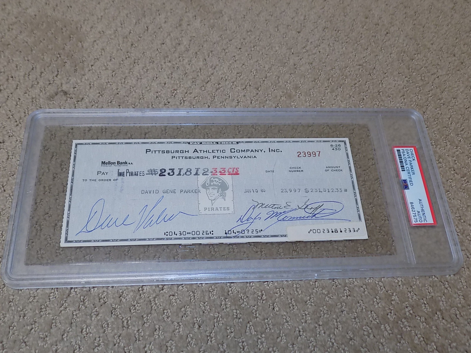 Dave Parker Signed Payroll Check 1980 Pittsburgh Pirates PSA Slabbed ...