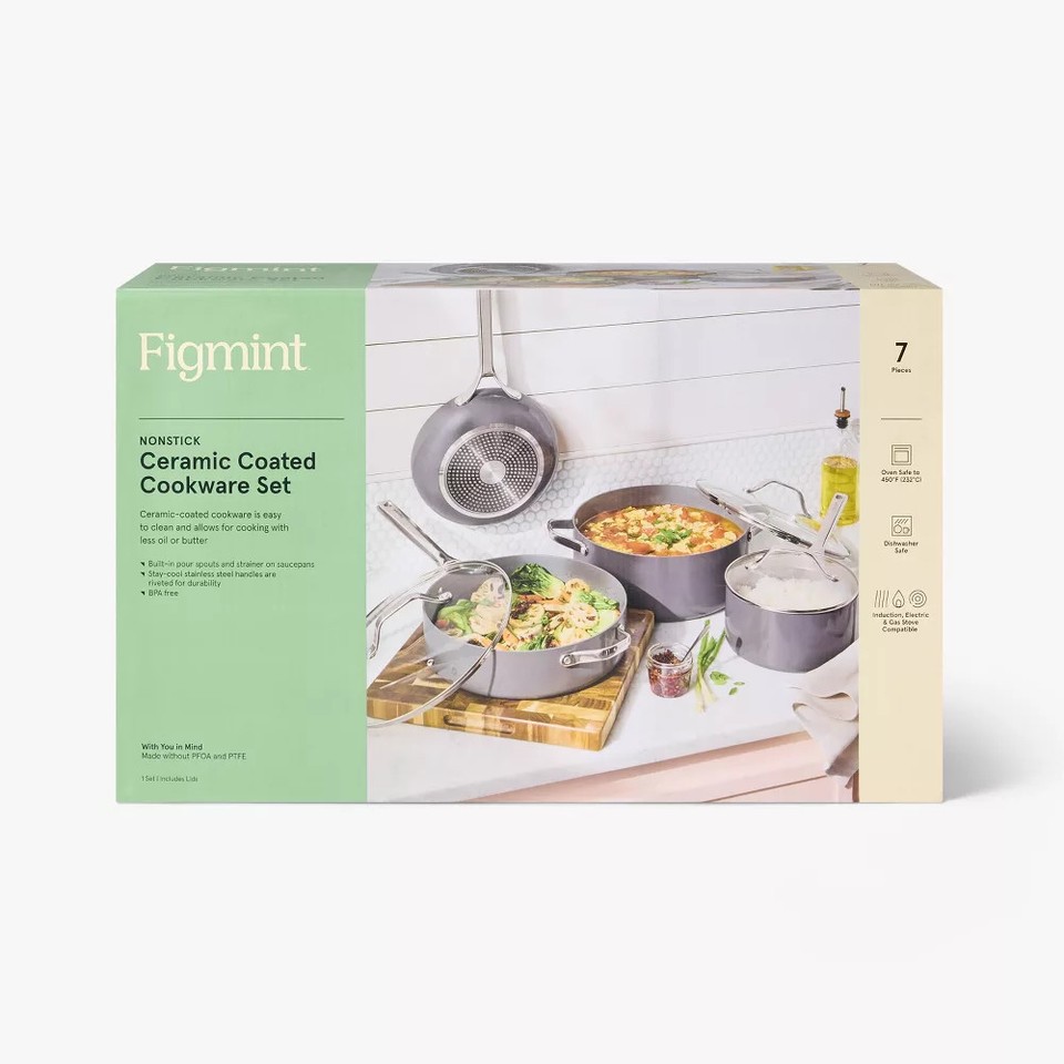 Figmint 7PC Aluminum Cookware Set 450 Degree F Dark Gray Nonstick ...