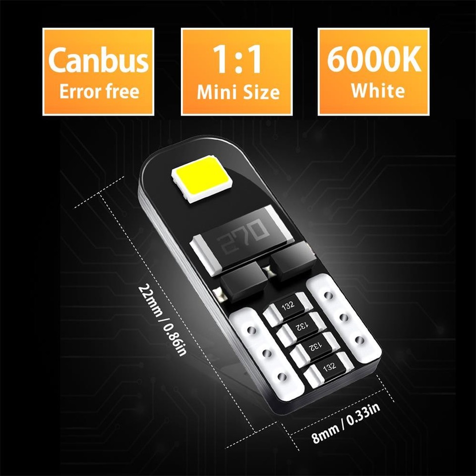 50X T10 5-SMD LED Interior Light bulb Super White 6500K 921 194 192 168 ...