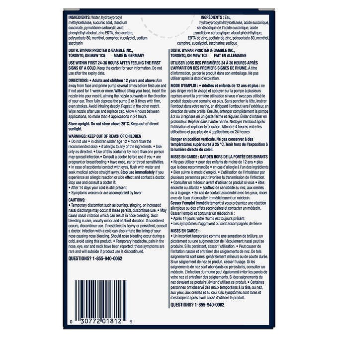 Vicks Early Defence Cold Virus Blocker Nasal Spray 2-Pack (2 x 15 mL ...