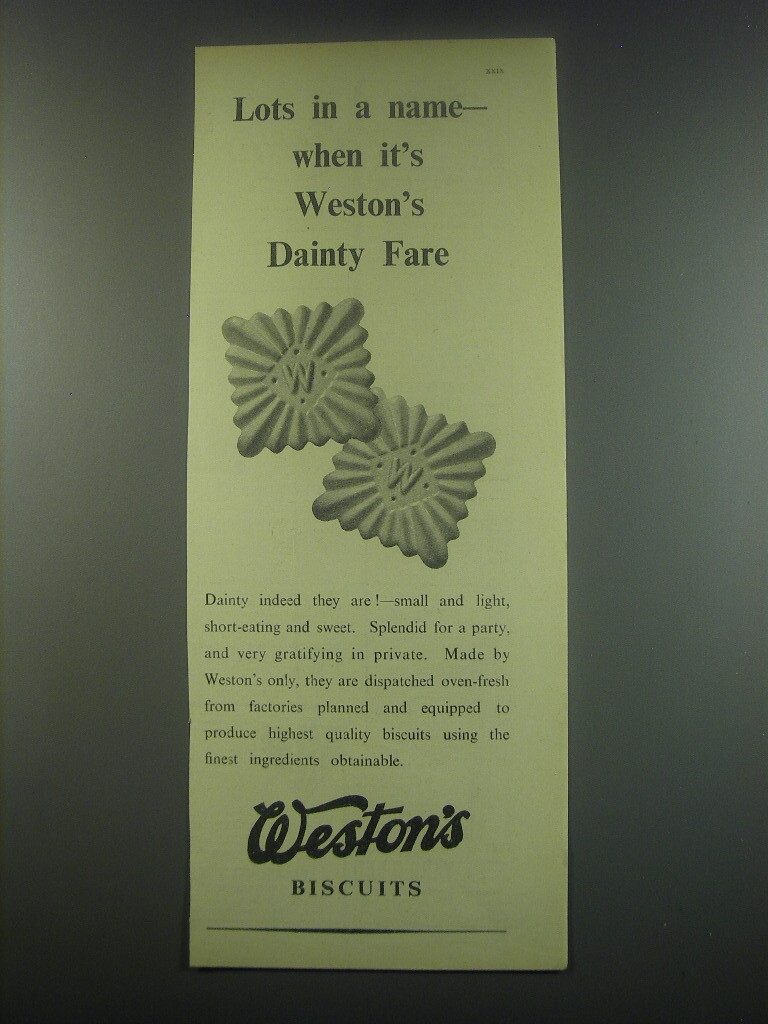 1949 Weston's Biscuits Ad - Lots in a name - when it's Weston's Dainty ...