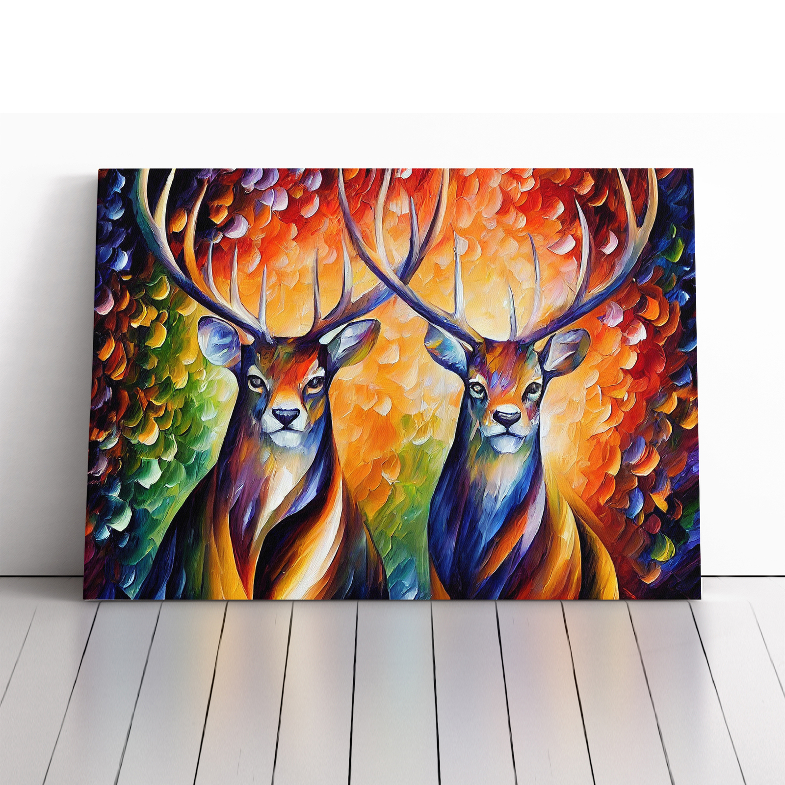 Illuminated Stags Abstract Canvas Wall Art Print Framed Picture Dining ...