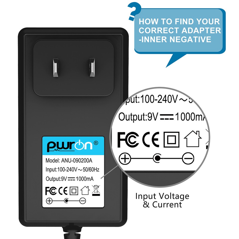 PwrON 9V 1A DC Power Supply AC Adapter 5.5/2.5mm 9V 9VDC 300ma Center ...