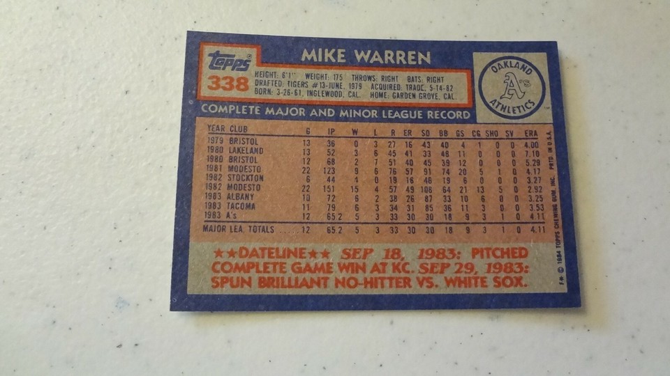 1984 TOPPS # 338 MIKE WARREN BASEBALL CARD | eBay