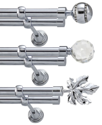 Metal Double Eyelet Curtain Pole Rod Polished Chrome Diameter 19mm No ...