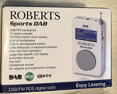 Roberts Sports DAB2 DAB / FM White Pocket Radio. Complete Kit in Box ...