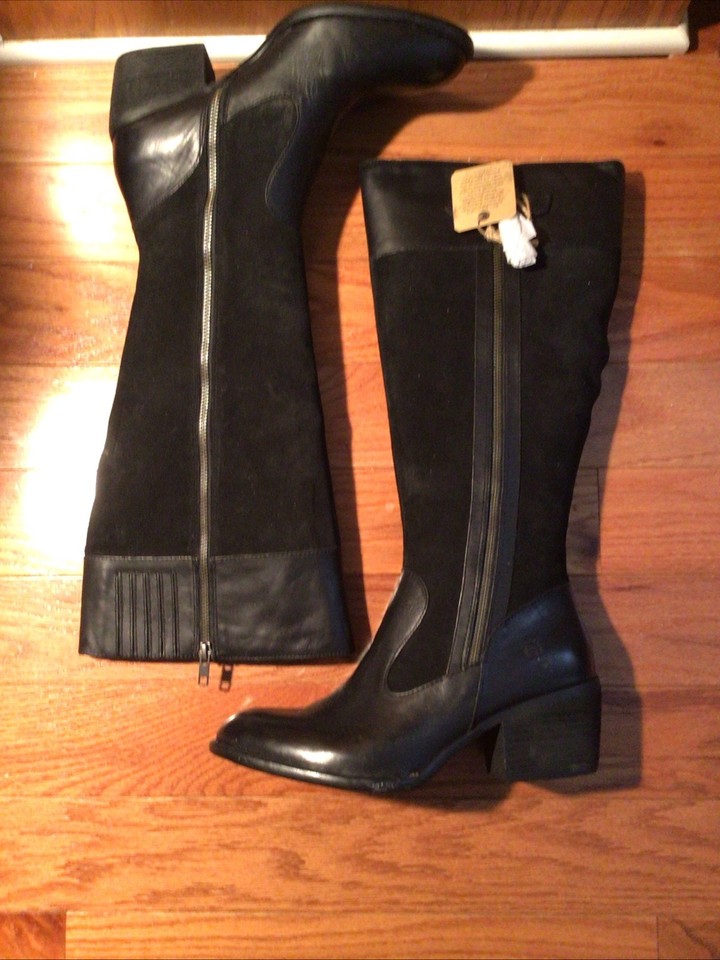 Born Black UCHEE Leather Tall Knee High Boot Chunky Heel Size 10M NEW w ...