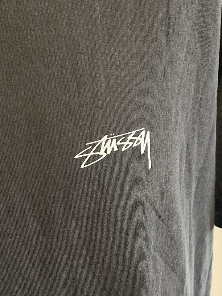 Stussy Black Chest Logo Cotton T-Shirt Top Large L Round Neck | eBay