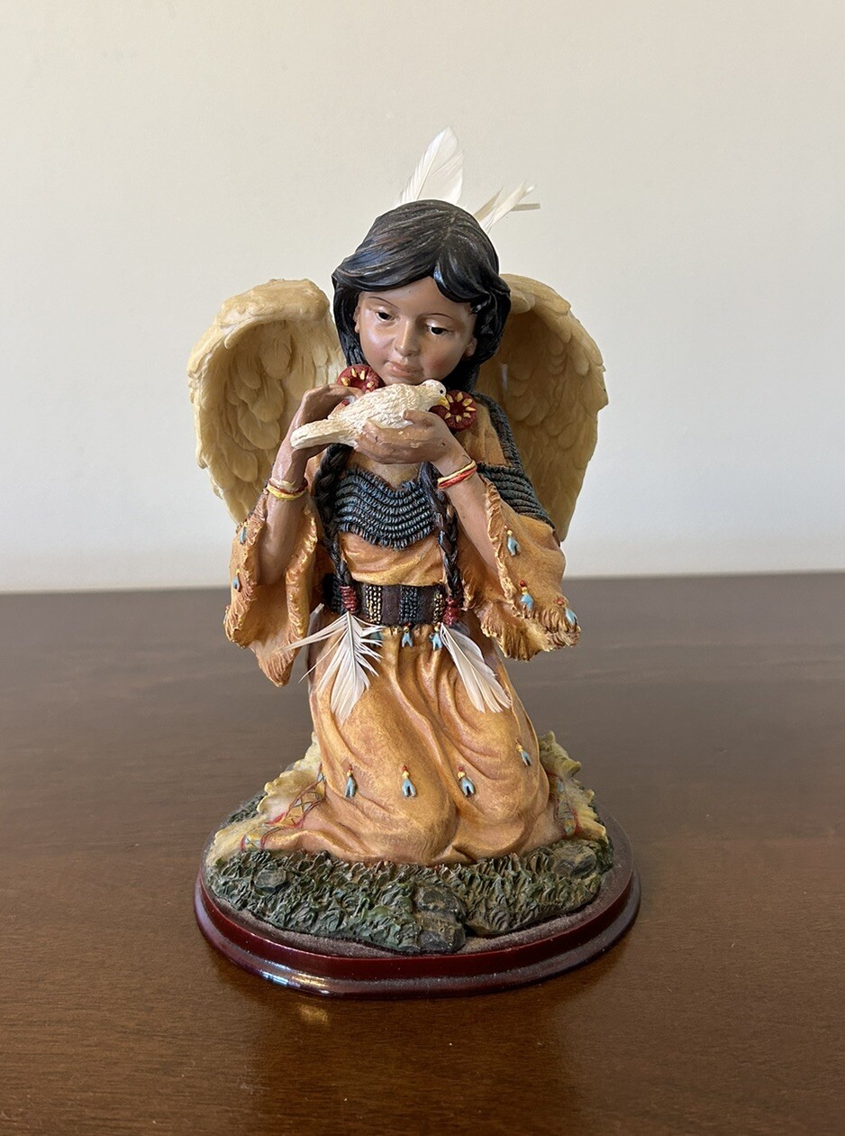 Native American Kneeling Indian Angel Resin Figurine Holding Dove ...
