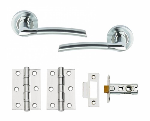 Dale PLUS handle on Rose Door Pack - 2x Hinges, 1 Latch Satin / Chrome ...