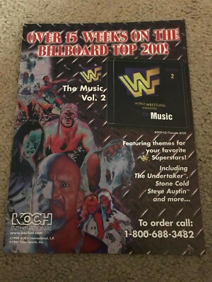 1998 WWF THE MUSIC VOL. 2 ALBUM CD Poster Print Ad UNDERTAKER STONE ...