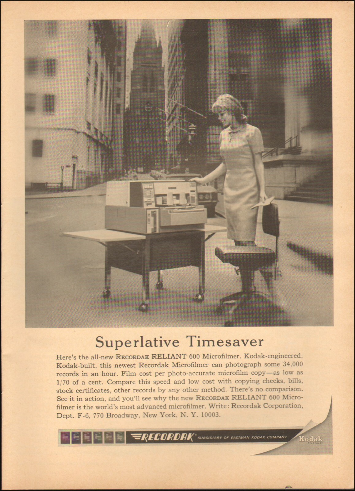 1978 Vintage ad for Recordak Reliant 600 Microfilmer`kodak retro photo ...