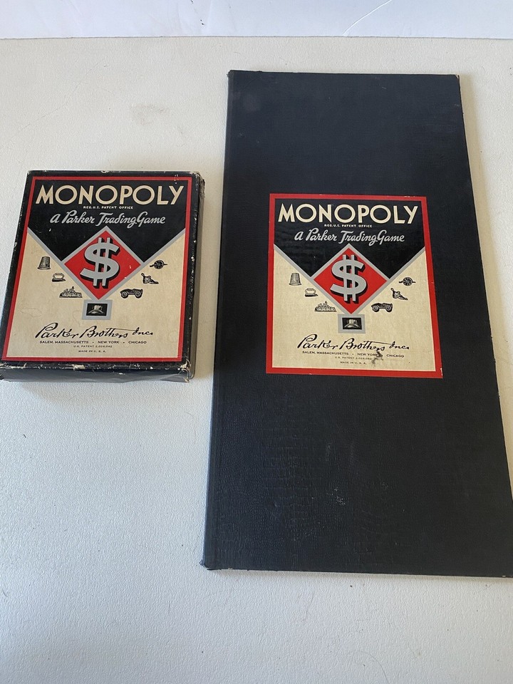 Vintage Monopoly Game Black Box Single Patent w Board Metal & Wood ...