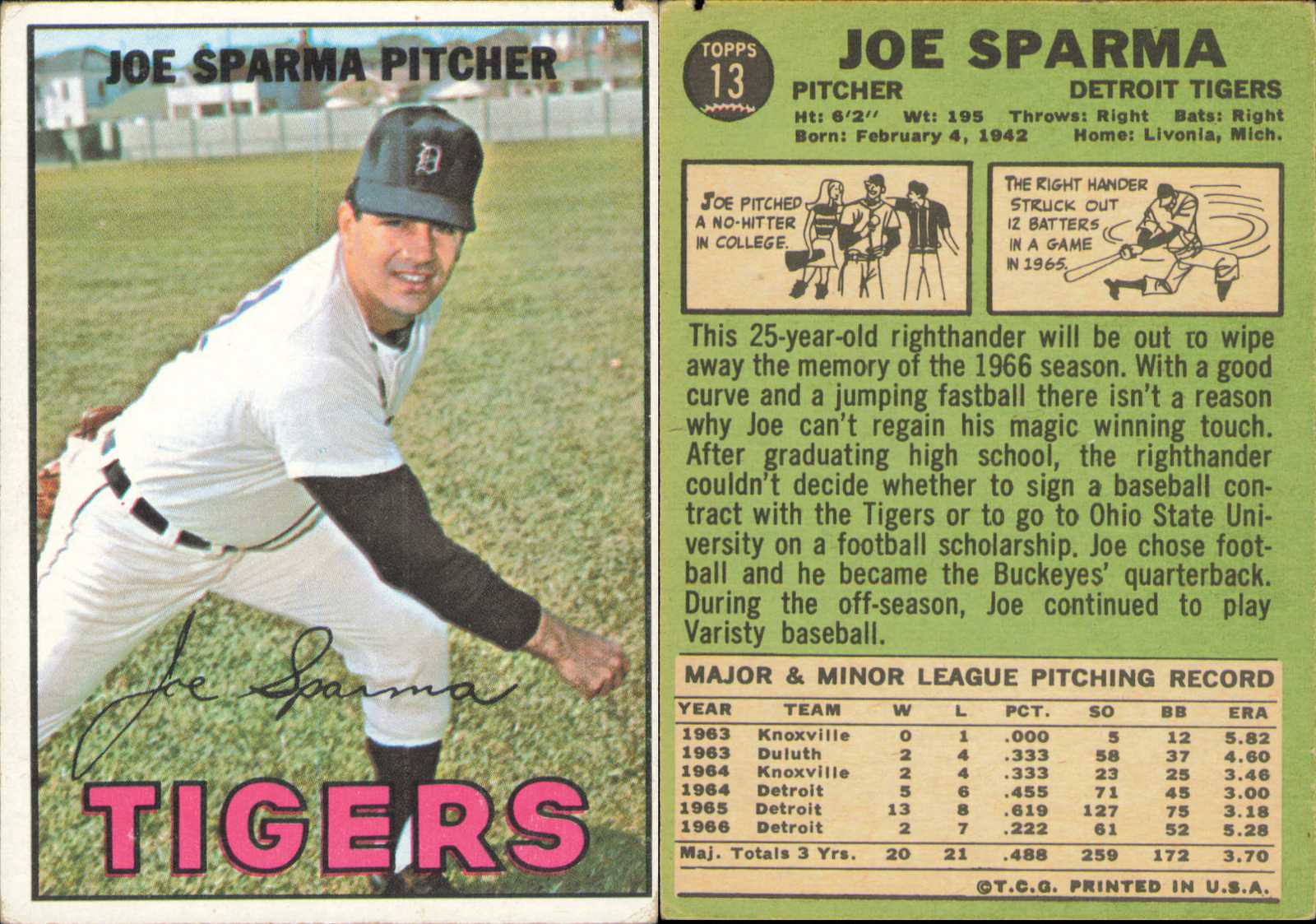 1967 Topps #13 Joe Sparma - - Very Good | eBay