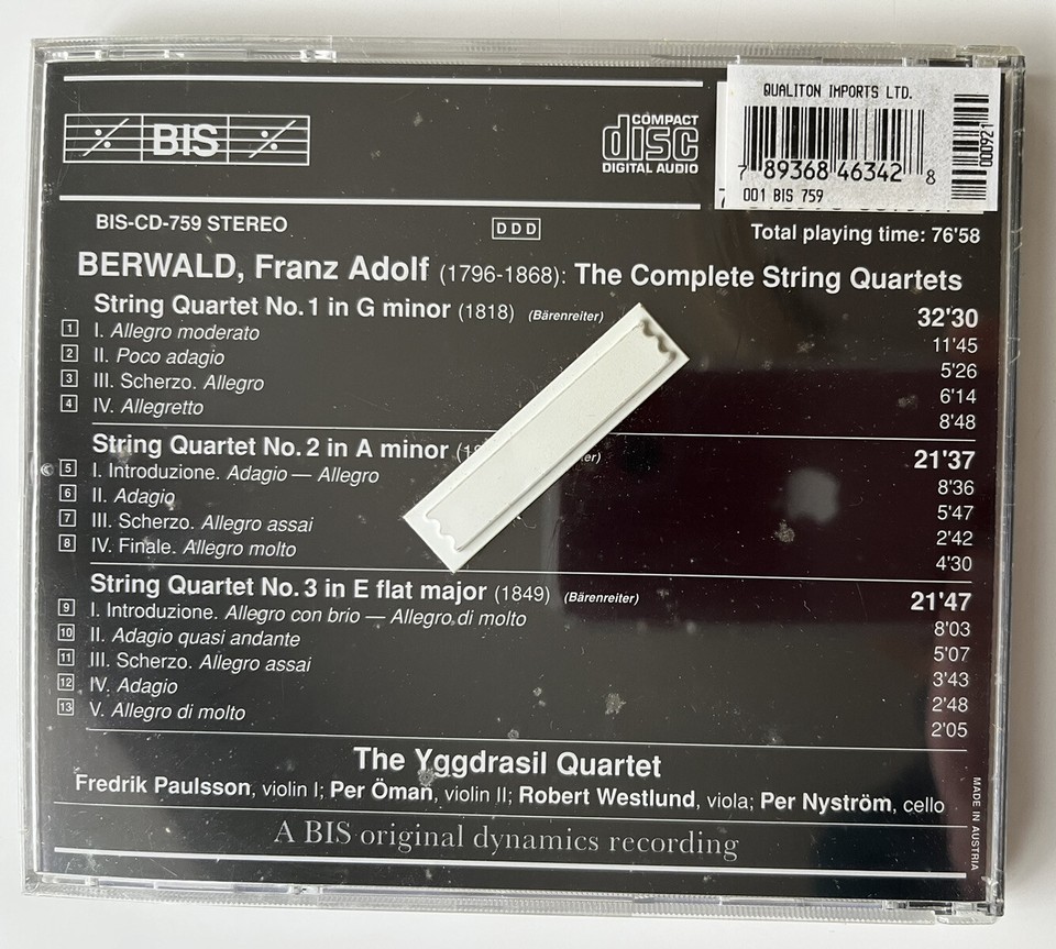 Franz Berwald Complete String Quartets The Yggdrasil Quartet BIS Sealed Cd | eBay