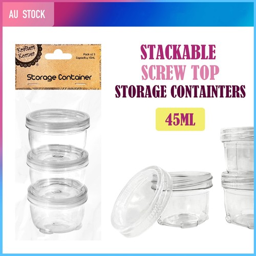 3pk Stakable Storage Containers Screw Top Twist Lid Small Travelling ...