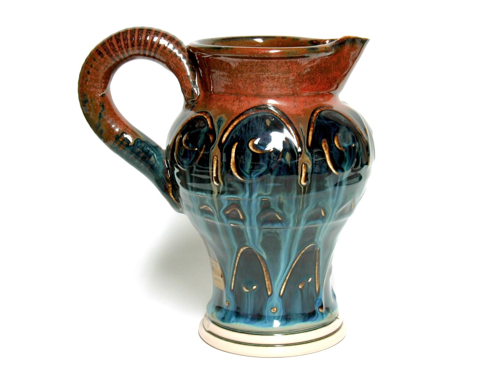 CASTLE ARCH CELTIC ART POTTERY HERITAGE PITCHER BROWNS & BLUES KILKENNY ...
