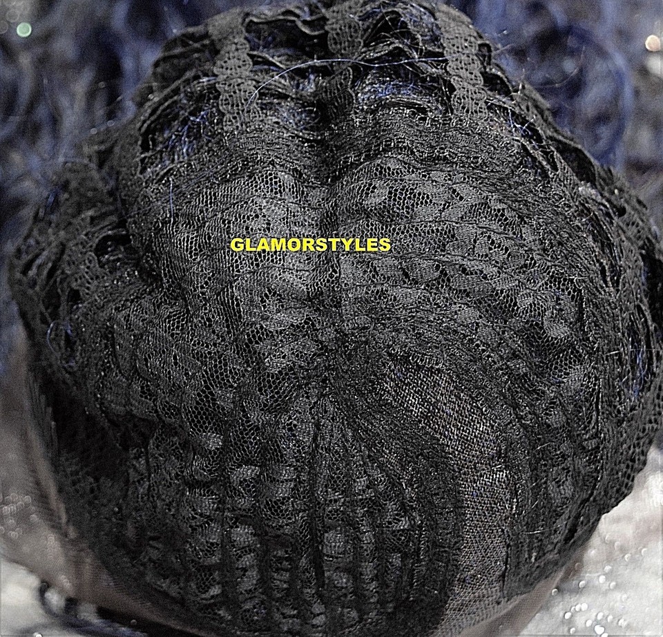 LACE FRONT FULL WIG EXTRA LONG CURLY LAYERED W SIDE PART BLUE BLACK MIX ...