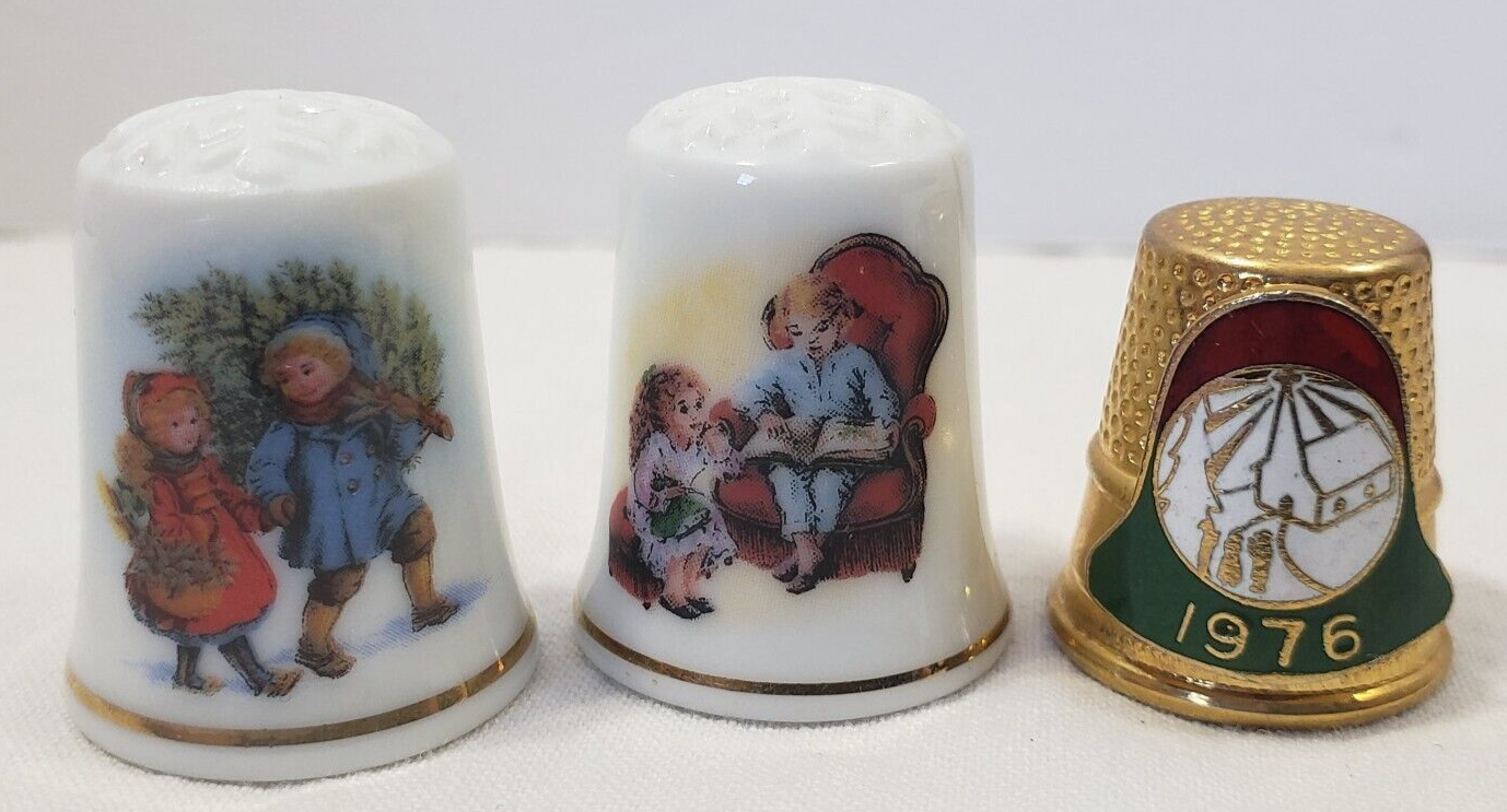 Vintage Christmas Thimble Lot of 3 AVON 1981 1983 Lillian Vernon 1976 ...