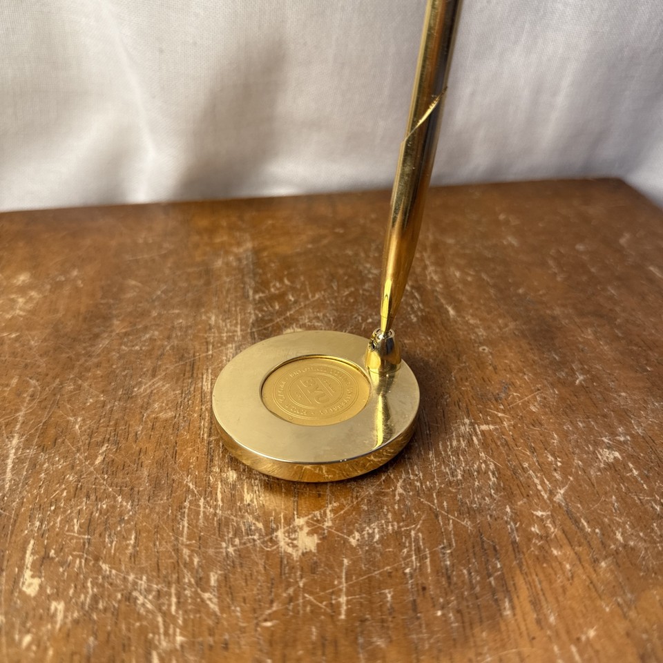 BYU Gold Plated Desk Set Ballpoint Pen Stand Collector Office Alumni ...