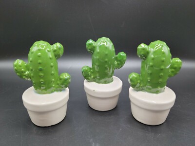 Ceramic Cactus In A Pot, Decorative Set Of 3 Cacti 4.5" Tall | eBay