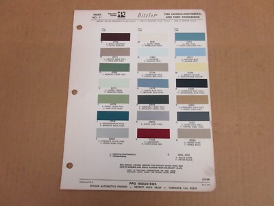 1968 Ford Thunderbird car exterior paint color chip chart sheet sample ...