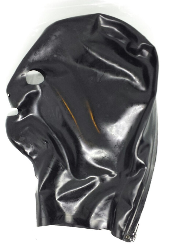 Black Latex Rubber Gummi Hood Face Mask Zipper Back Natural Rubber Size ...