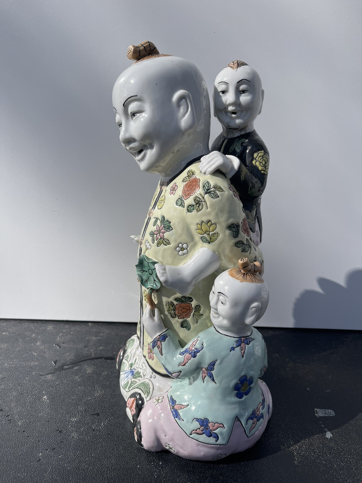 Large Hand Painted Porcelain Figurine Chinese Man with Two Children | eBay