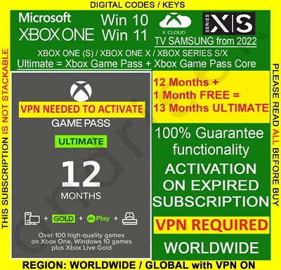 Xbox Game Pass Ultimate 12 Month + Game Pass Core | USA + GLOBAL with ...