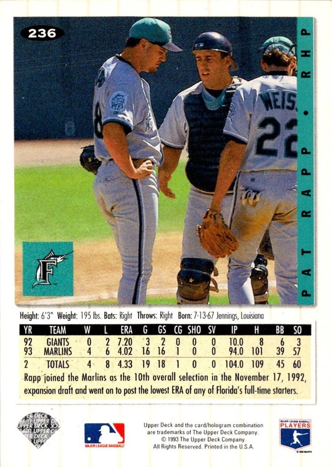 1994 Collector's Choice Pat Rapp #236 Florida Marlins Baseball Card | eBay