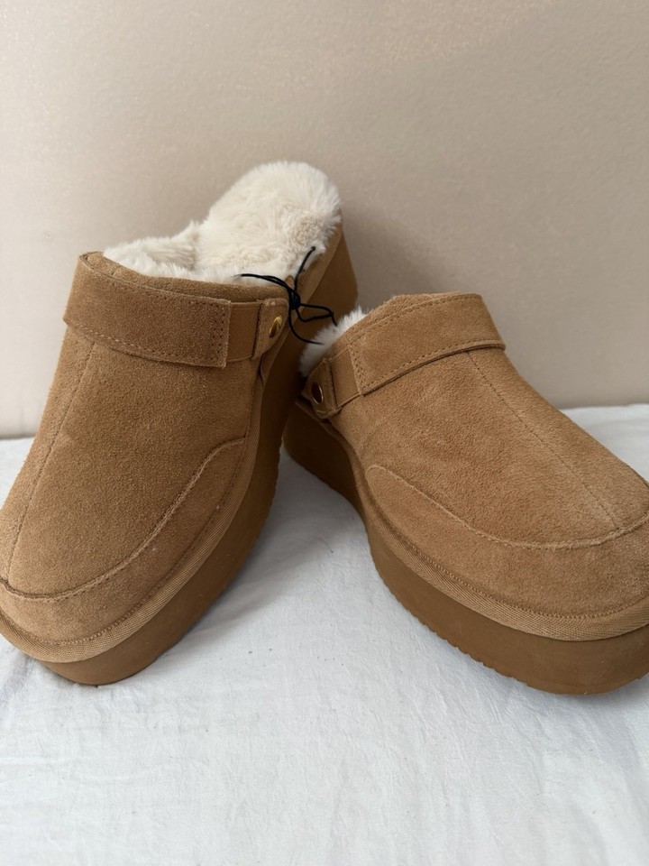 Joyspun Women's Brown Suede Clog Slippers Size 8 Faux Fur Lined | eBay