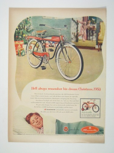Vintage 1953 AMF Roadmaster Luxury Liner Bicycle Ad Print Christmas ...