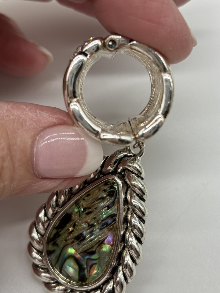 Silver Tone Faux Abalone Pendant Fashion Jewelry Magnetic Clasp Chunky ...