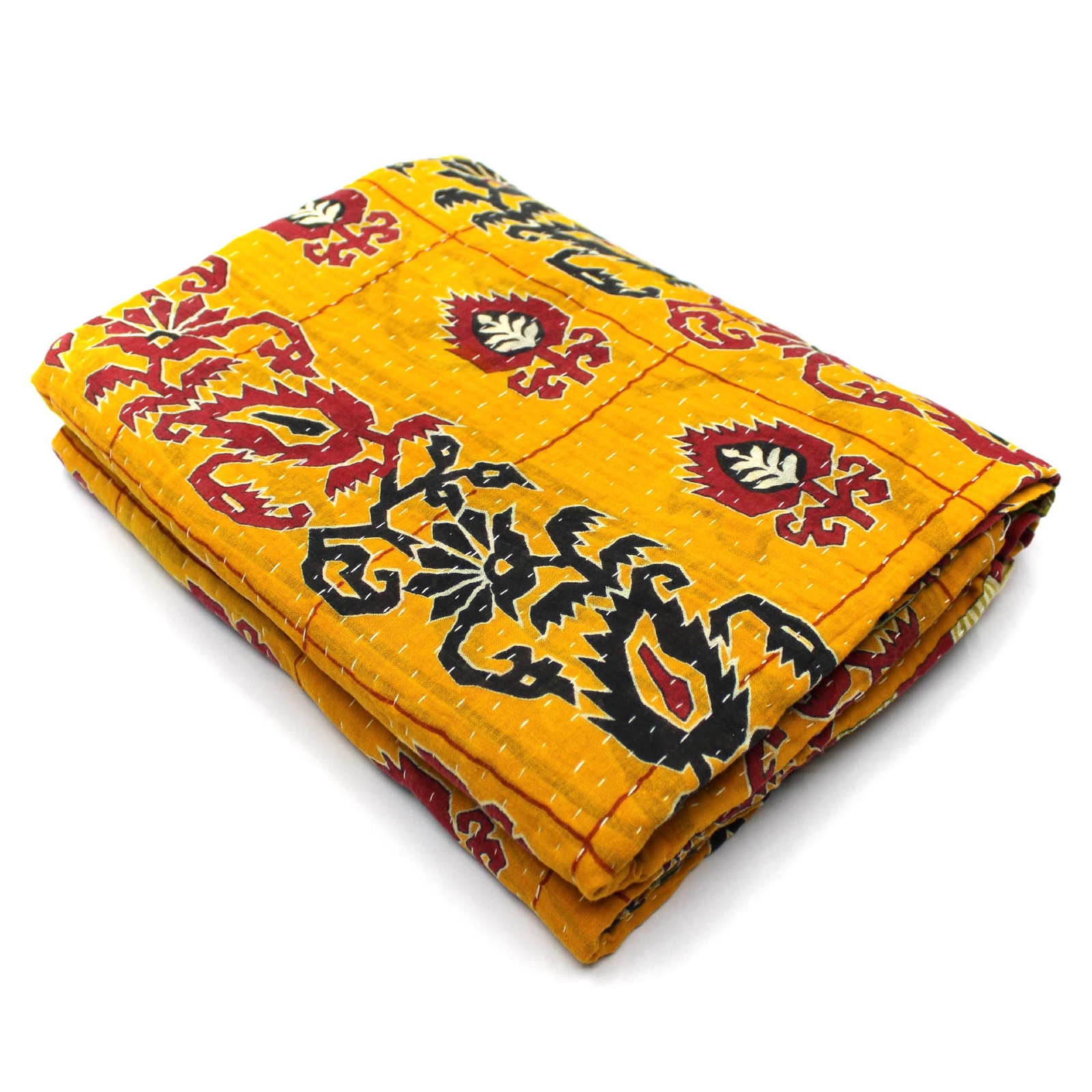 Vintage Quilt Indian Organic Cotton Bedspread Reversible Sari Bedding ...