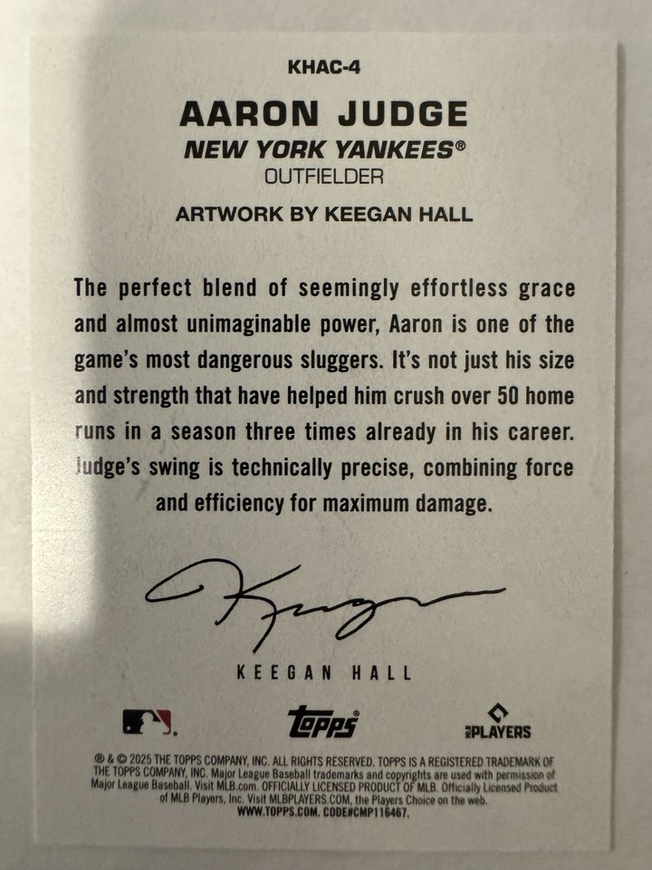 AARON JUDGE Keegan Hall Art Card Variation! 2025 TOPPS UPDATE SSP Rare ...