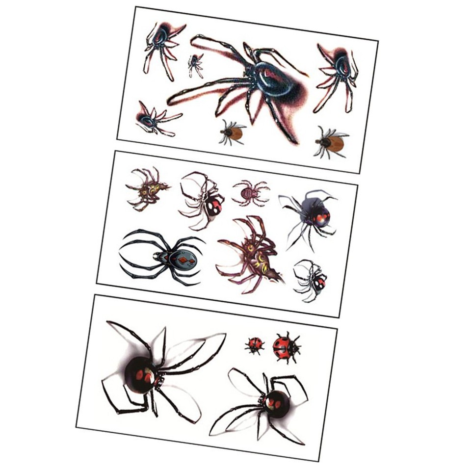 3 Sheets Temporary Tattoos Halloween Stickers Spider Pattern Decorative ...