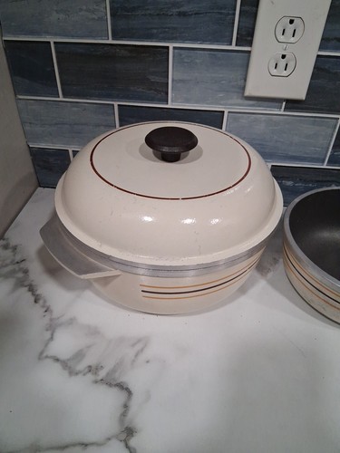 Vintage Regal Ware Cast Aluminum Stock Pot Cream Striped Dutch Oven ...