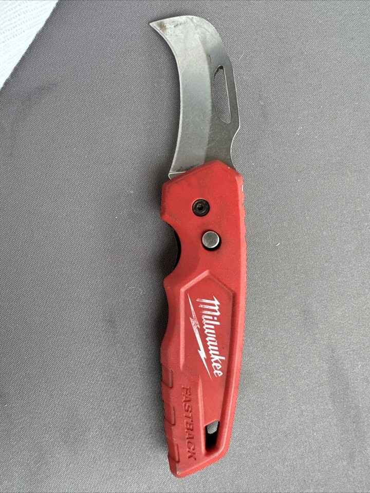 Milwaukee Fastback Pocket Knife Liner Lock Plain Edge Hawkbill Blade 48 ...