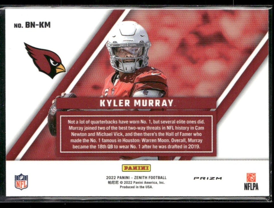 2022 Panini Zenith Behind the Numbers Prizm Kyler Murray #BN-KM Arizona ...
