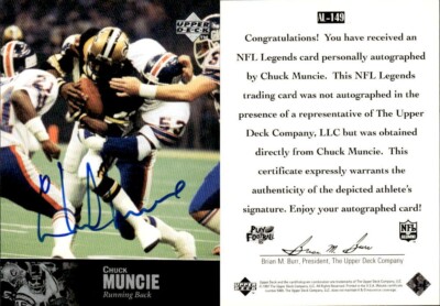CHUCK MUNCIE 1997 UPPER DECK NFL LEGENDS AUTOGRAPH NEW ORLEANS SAINTS ...