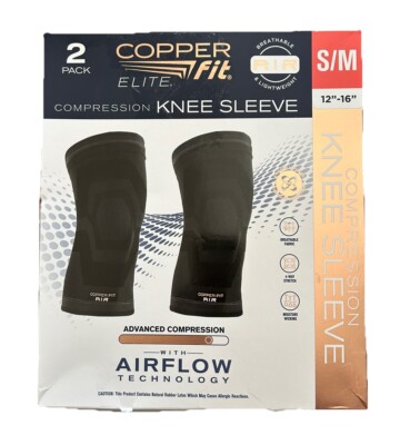 Elite Air Compression Knee Sleeve- by Copper Fit Black S/M (12”-16”) 2 ...