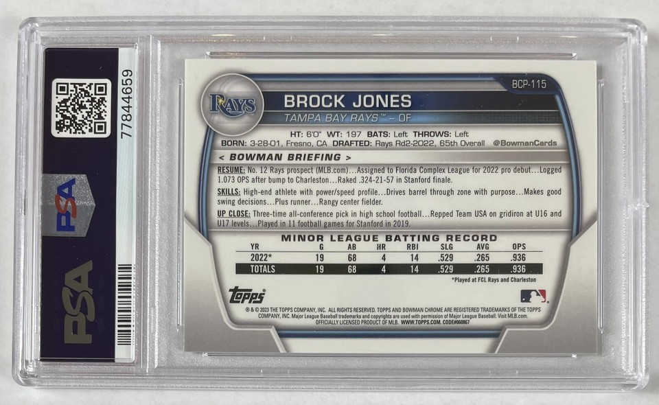 Brock Jones 2023 Bowman Chrome Mega Box Mojo Refractor Rays 1st Edition ...