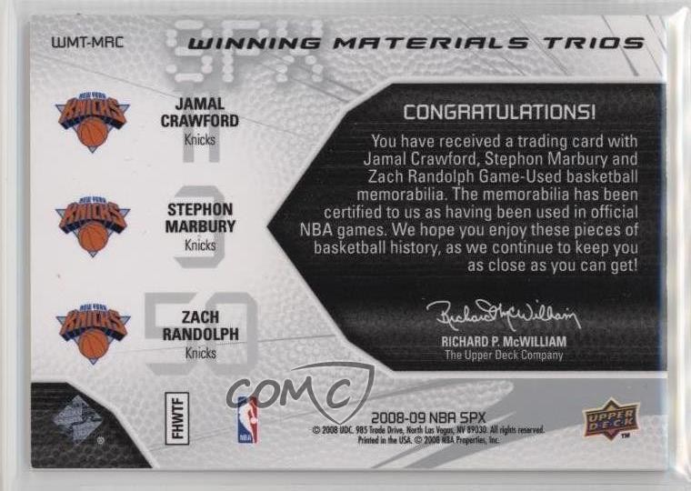 2008-09 SPx Winning Materials Trios Jamal Crawford Stephon Marbury Zach ...
