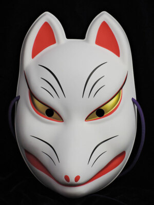 NEW Japanese White Fox God Mask Red Pattern PVC For Kid 22.5x14.5cm F/S ...