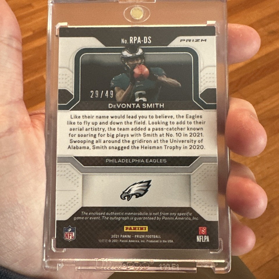 2021 Panini Prizm Devonta Smith rookie card RC RPA AUTO Purple Power ...