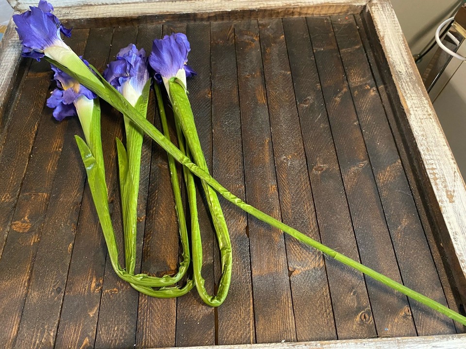 4 Stalks Purple Iris Flowers Bouquet Long Stems Silk Artificial Crafts ...