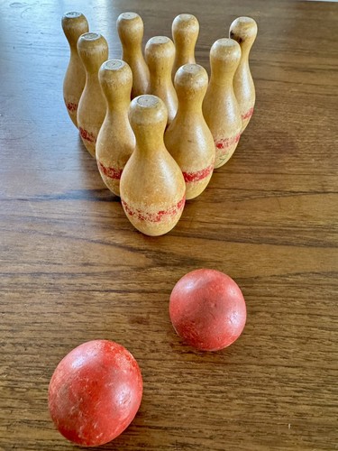 Vintage Antiqued 1960’s Wooden Tabletop Mini Bowling Set 10 Ten Pin 2 ...