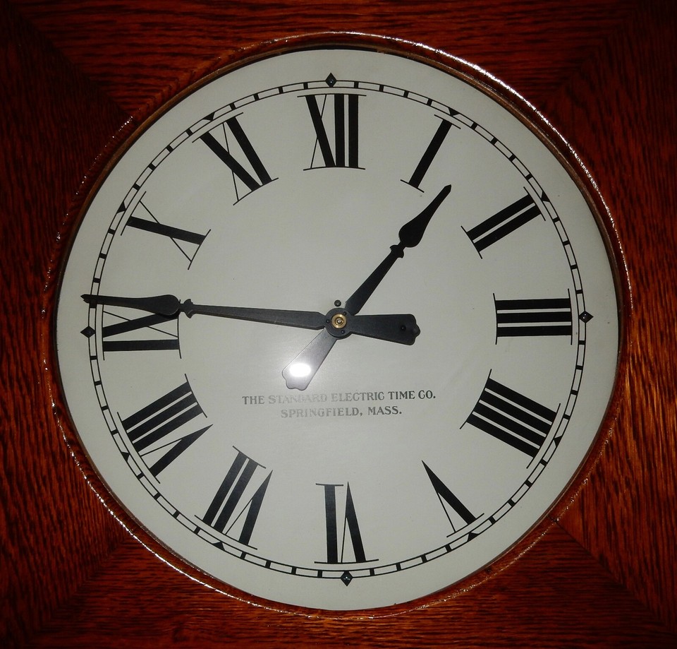 Vintage Standard Electric Time Co Oak Case Wall Clock Springfield Mass ...