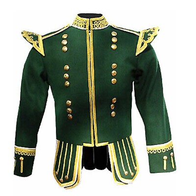 Men's Scottish Green Doublet Kilt Jacket Military Piper Drummer Doublet ...